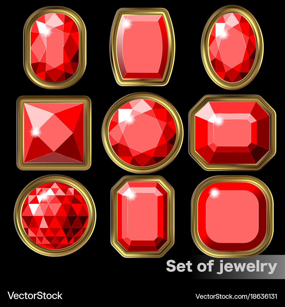 Set of red gems ruby of various shapes Royalty Free Vector