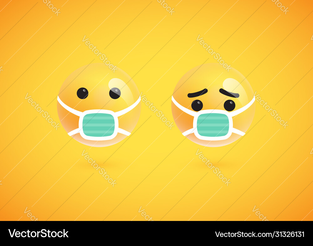 Two emoticons with medical masks Royalty Free Vector Image
