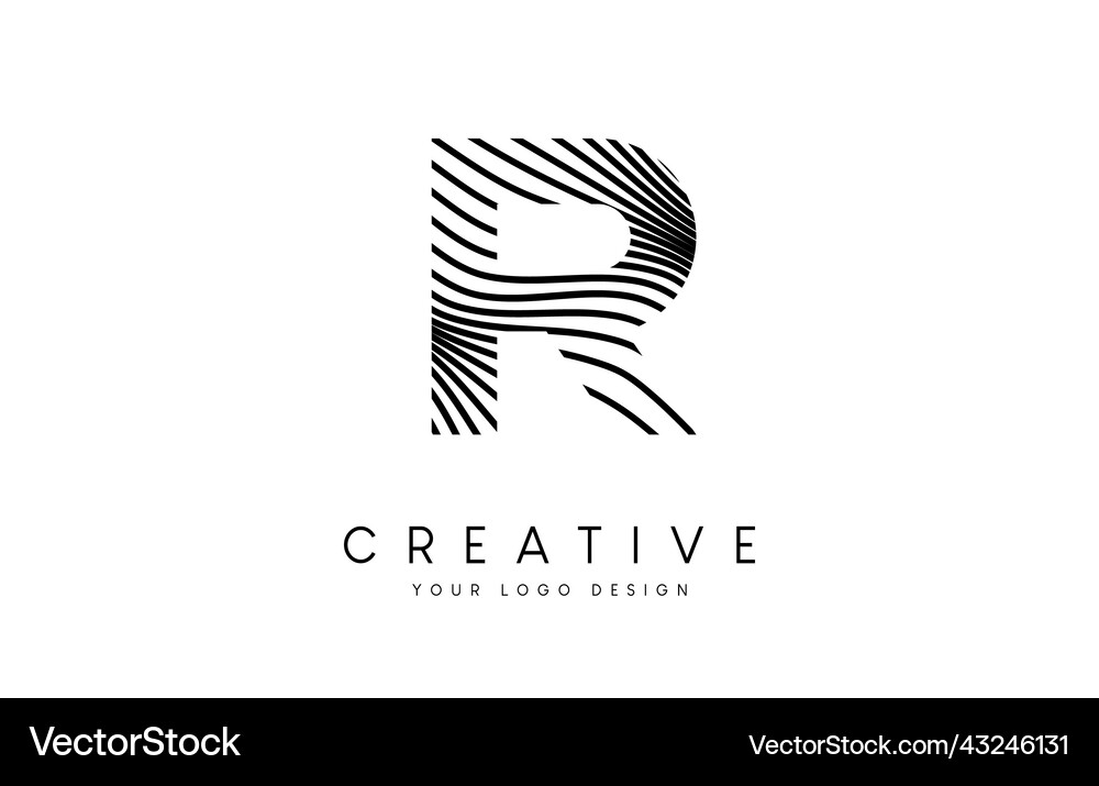 Warp zebra lines letter r logo design with black Vector Image