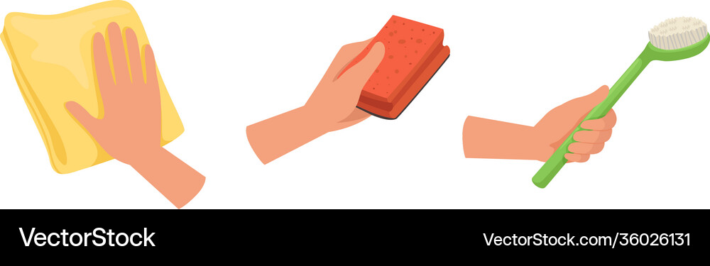 Woman hand with cleaning tools set holding Vector Image