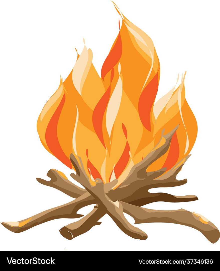 Burning bonfire with wood cartoon style Royalty Free Vector