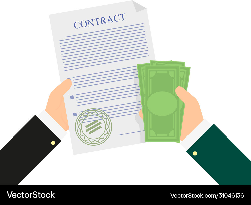 Contract in hands money an agreement Royalty Free Vector