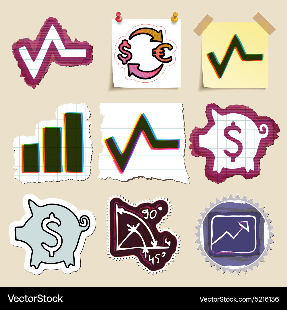 Hand drawn finance emblems set isolated Royalty Free Vector