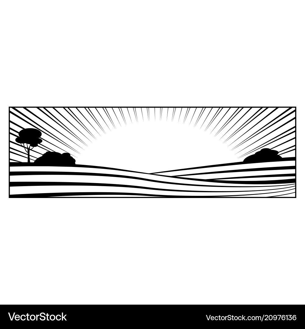 Rural landscape with hills and fields monochrome Vector Image