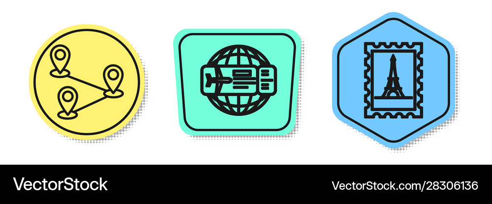 Set line route location airline ticket and postal Vector Image