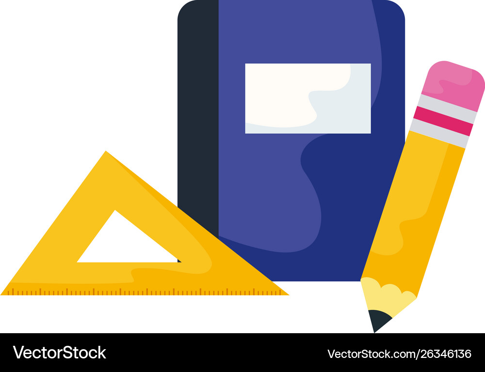 Textbook with ruler and pencil supplies Royalty Free Vector