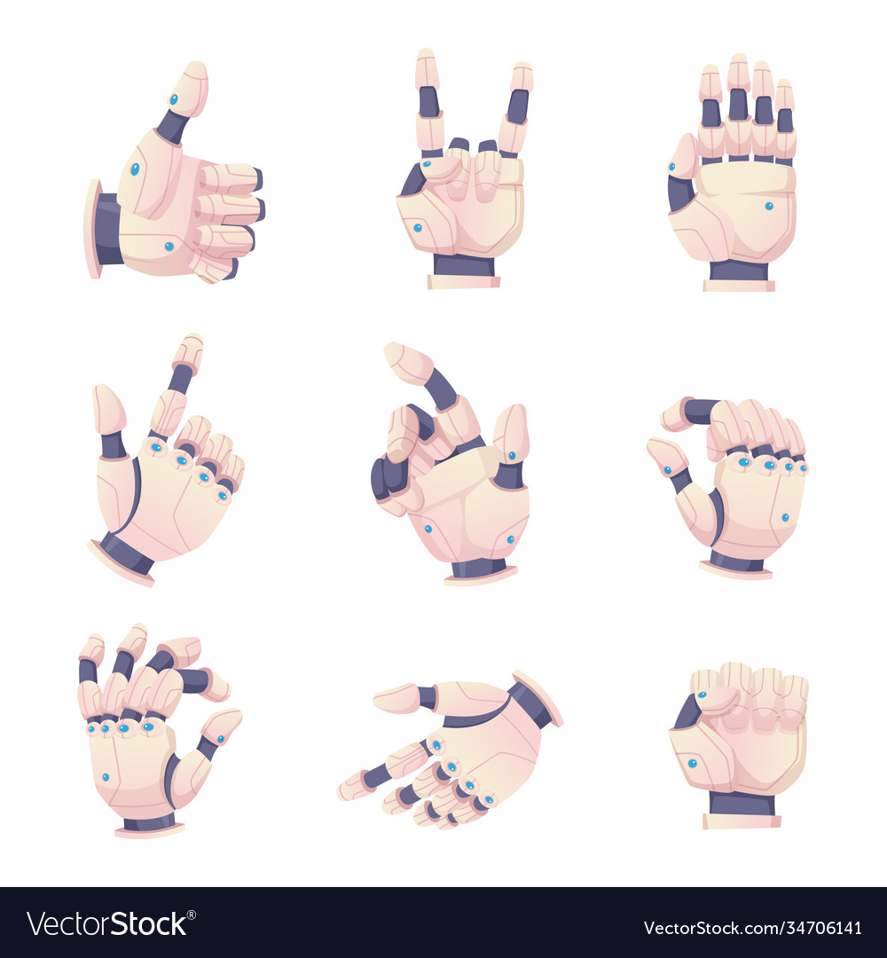 Bionic human hands robots gestures helping Vector Image