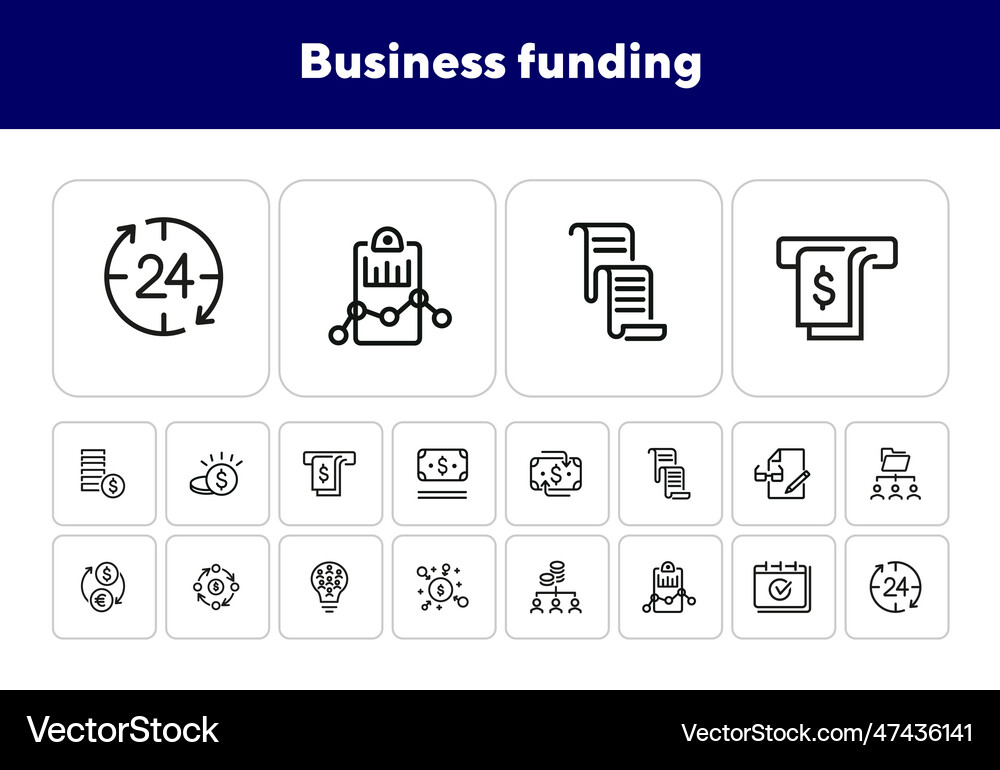 Business funding line icon set Royalty Free Vector Image