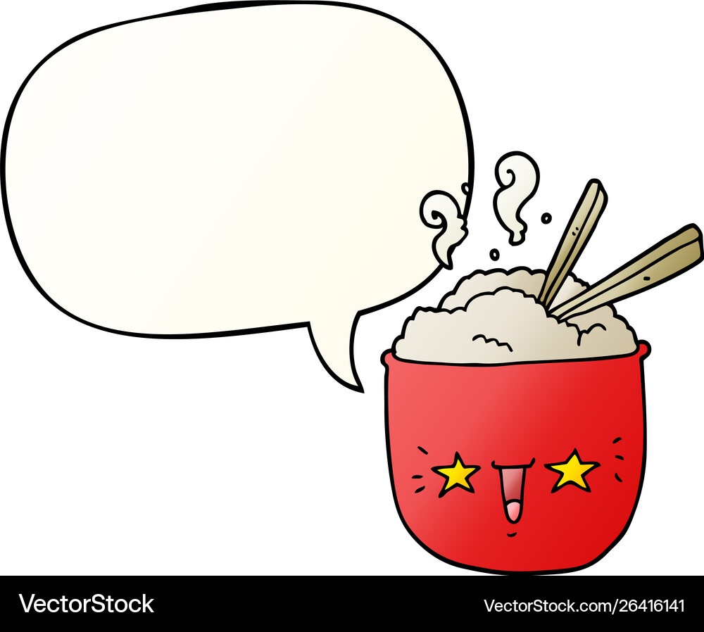 Cartoon rice bowl and face speech bubble Vector Image