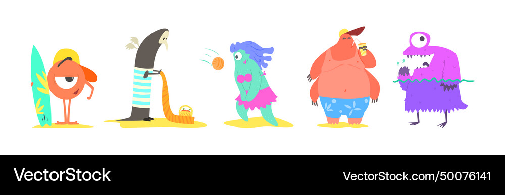 Funny monster character on the beach sunbathing Vector Image