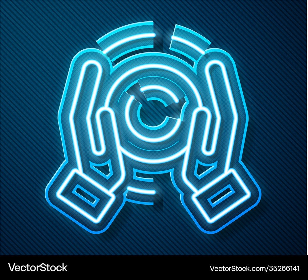 Glowing neon line magic ball on hand icon isolated