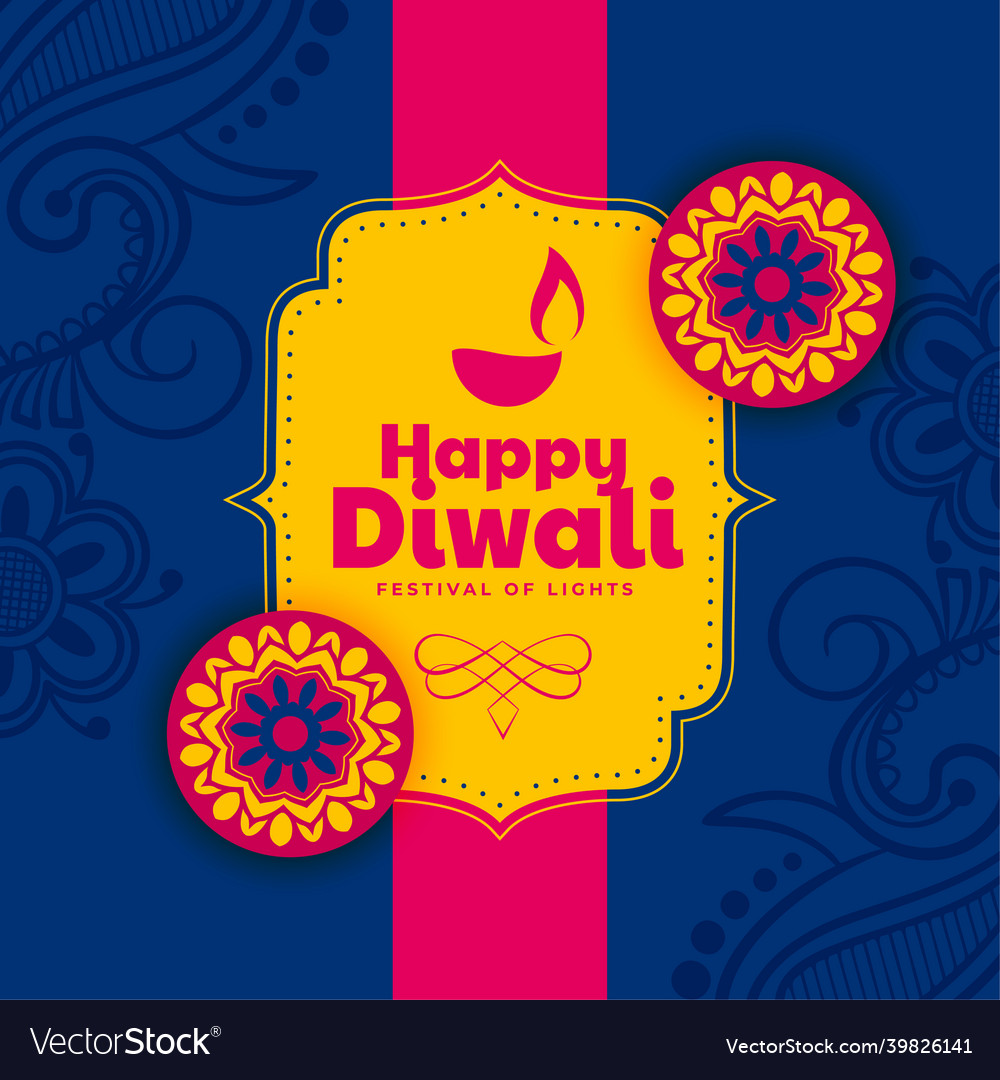 Happy Diwali Background With Nice Flat Colors Vector Image
