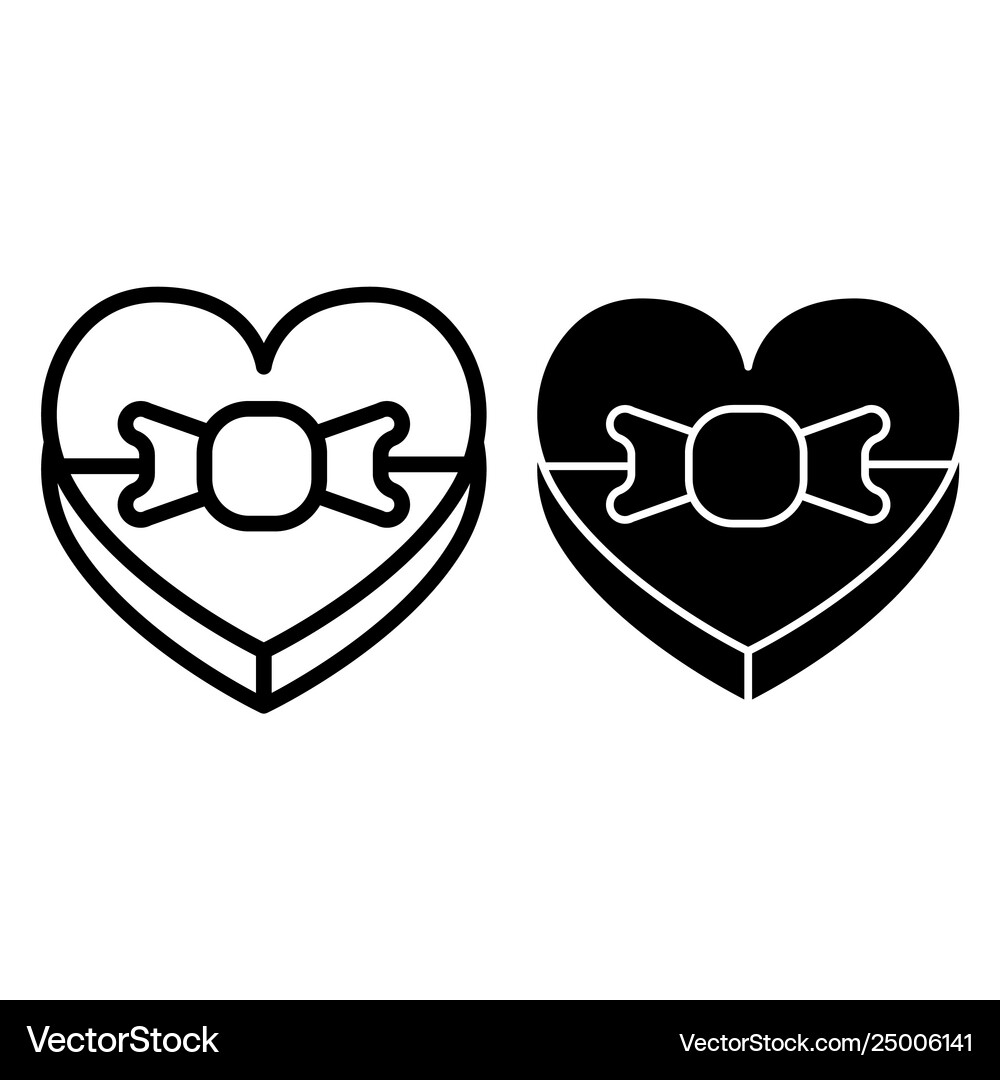 Heart shape box with bow line and glyph icon Vector Image
