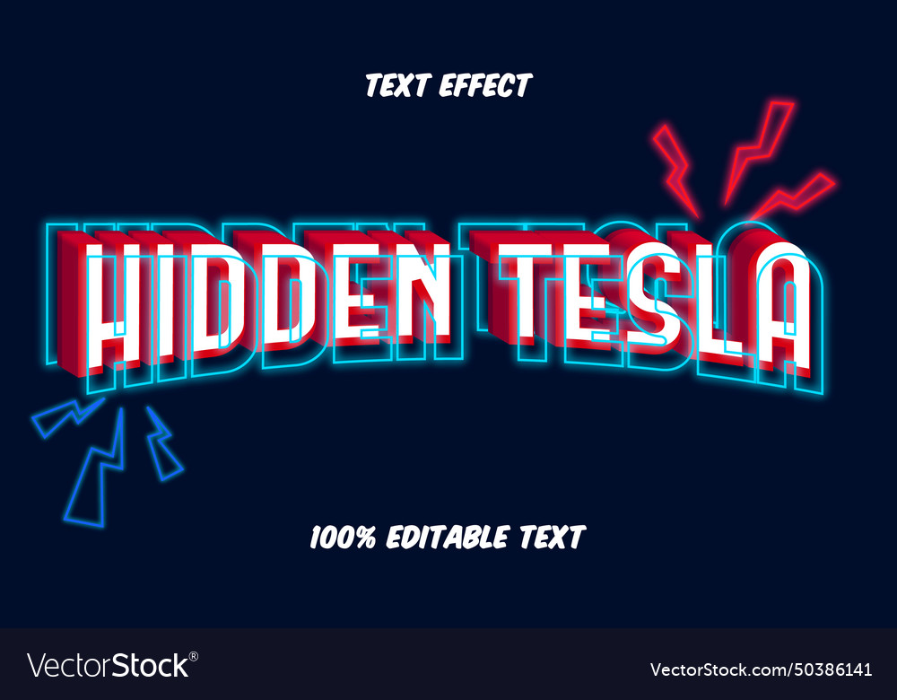 Hidden tesla editable text effect Royalty Free Vector Image