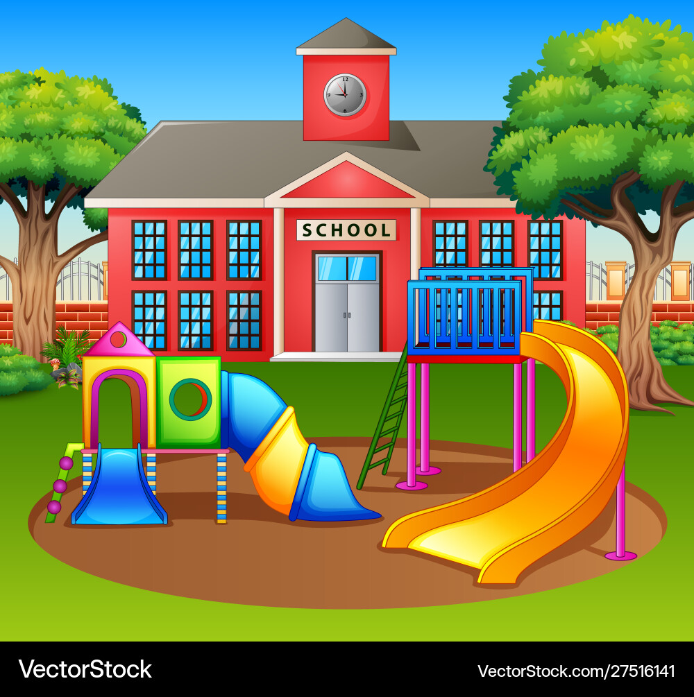Kids playground area in front school yard Vector Image