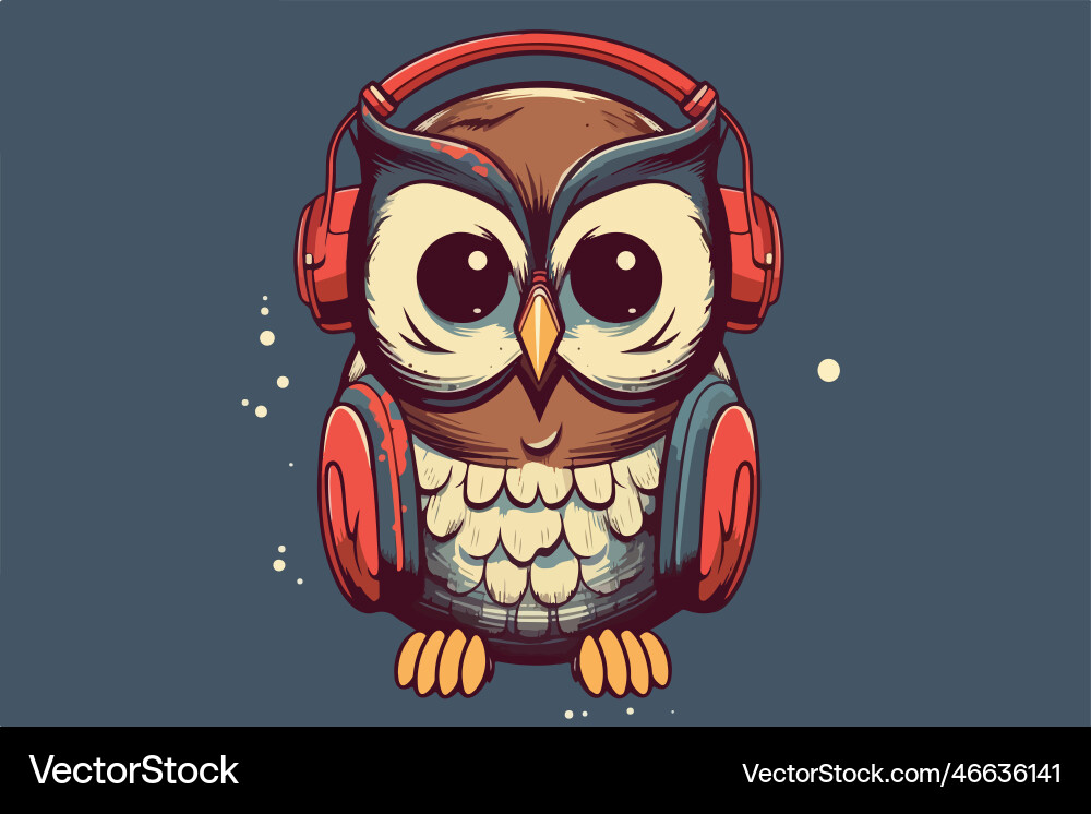 Owl with headphones vintage Royalty Free Vector Image