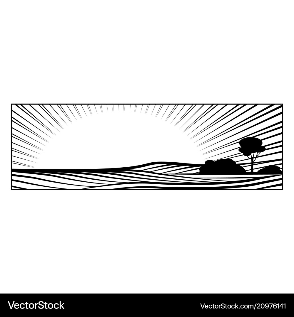 Rural landscape with hills and fields monochrome Vector Image