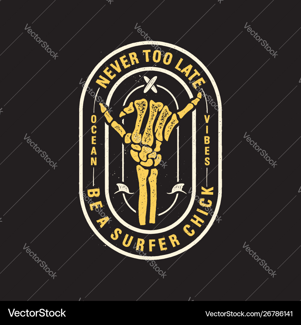 Vintage surf logo print design with skeleton bones