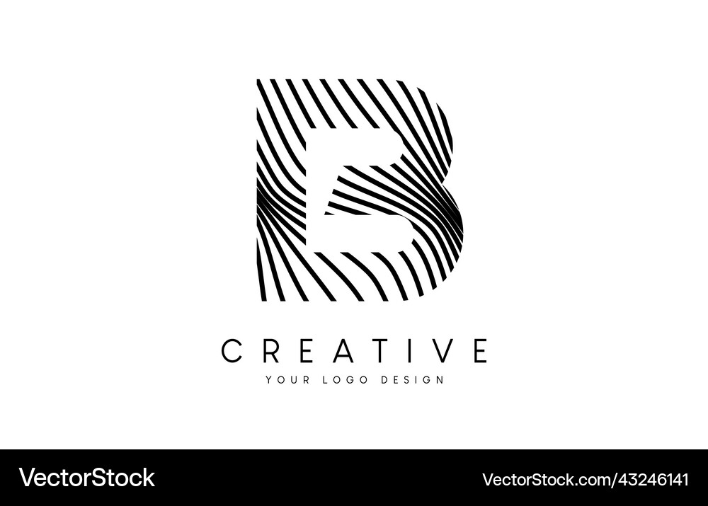 Warp zebra lines letter b logo design with black Vector Image
