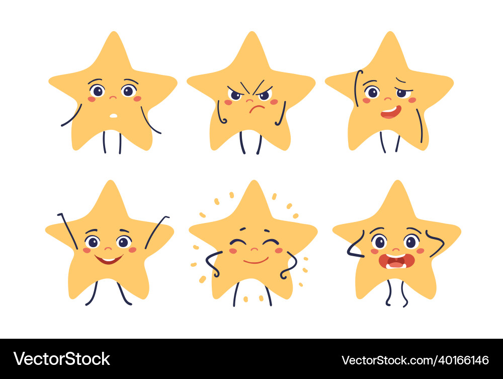Cute cartoon character star with face set Vector Image