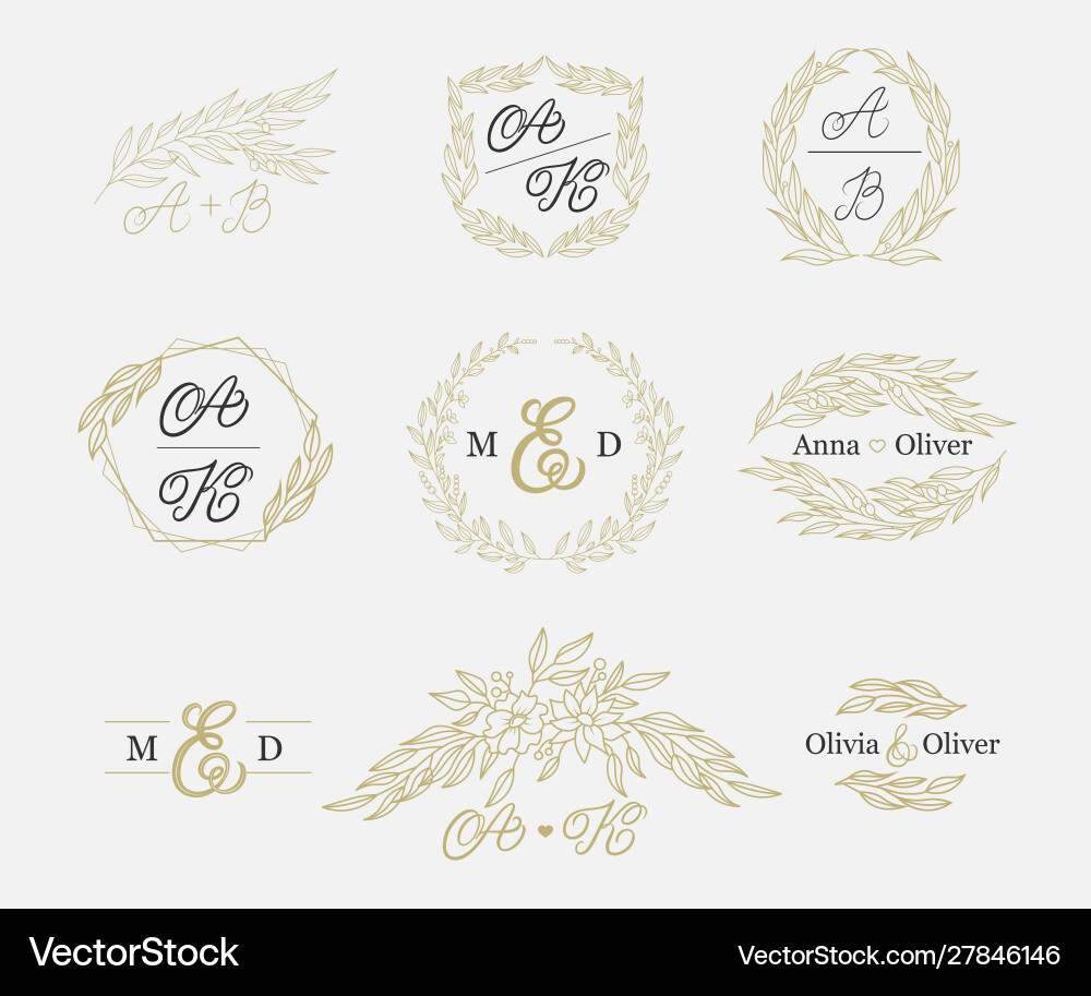 Elegant floral monograms and borders Royalty Free Vector