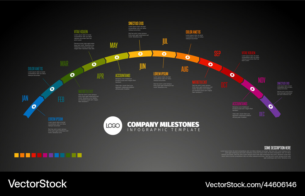Full year timeline template with 12 month labels Vector Image