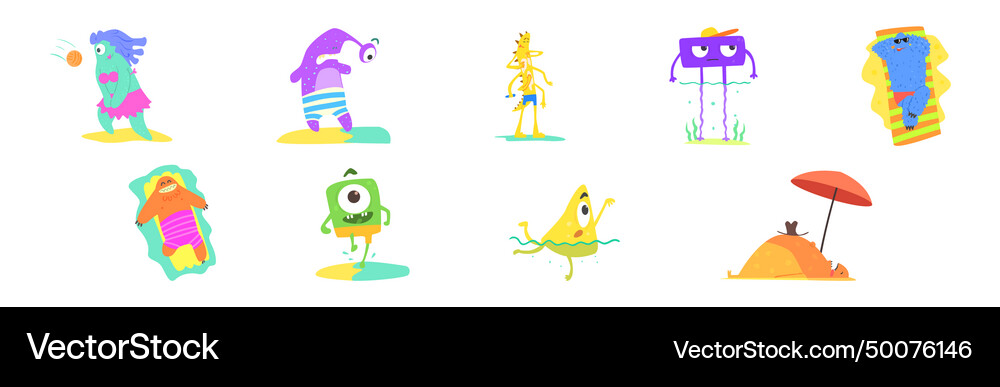 Funny monster character on the beach sunbathing Vector Image