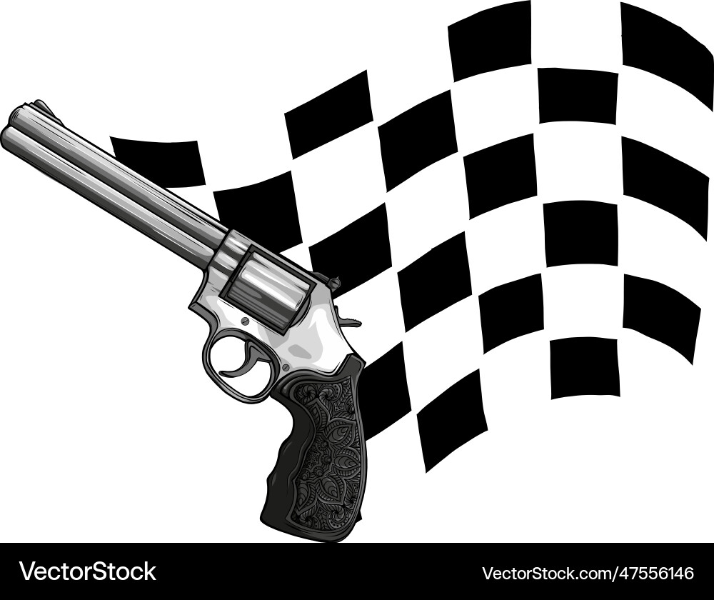 Monochrome gun with race flag Royalty Free Vector Image