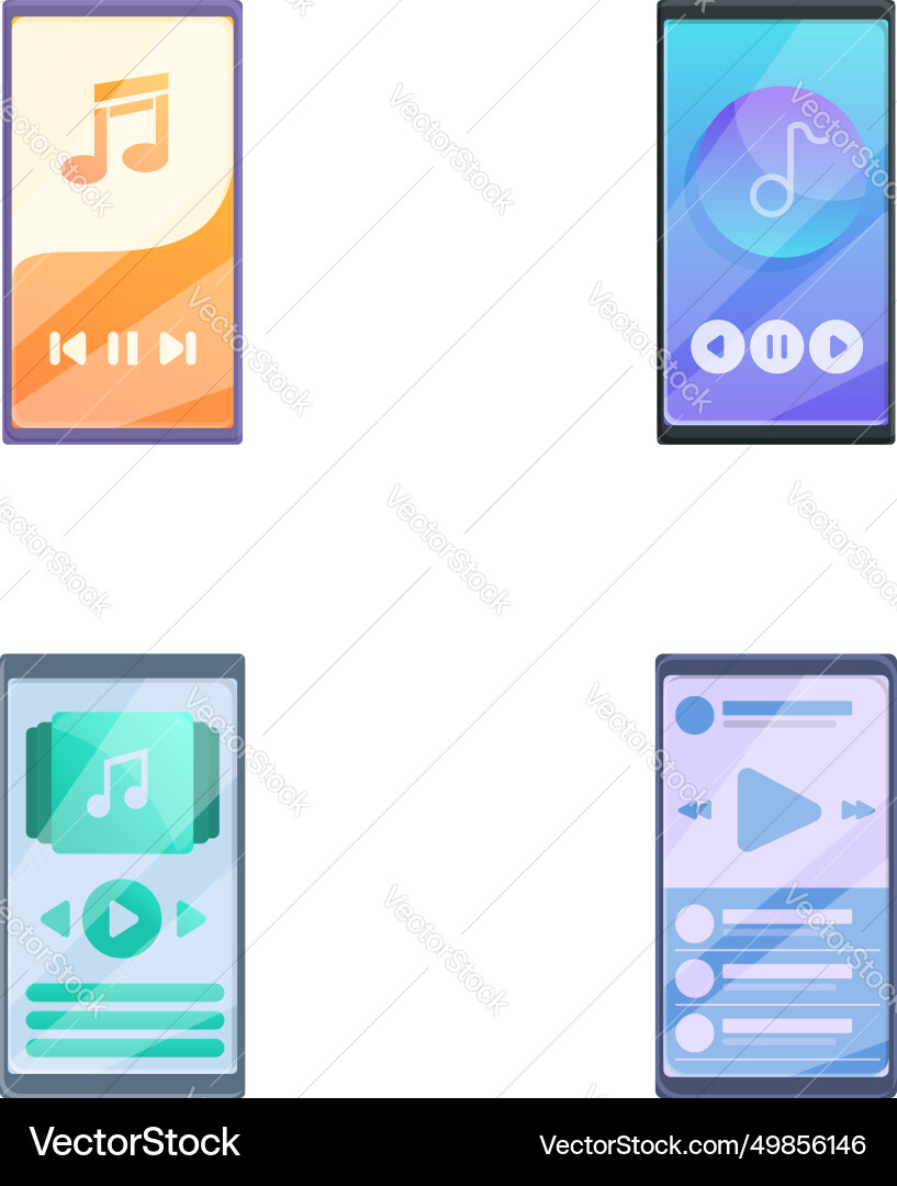 Music player icons set cartoon Royalty Free Vector Image
