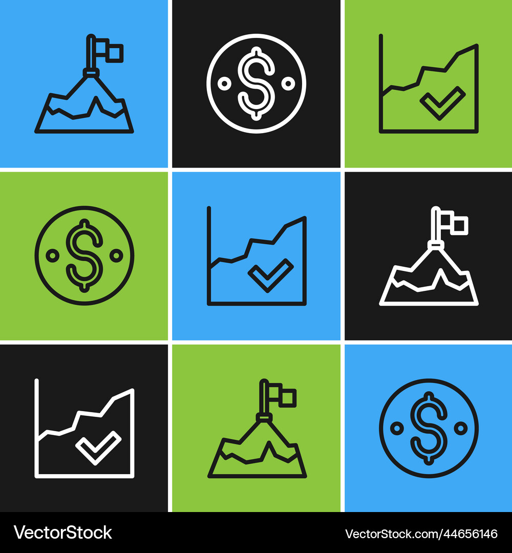 Set line mountains with flag financial growth Vector Image