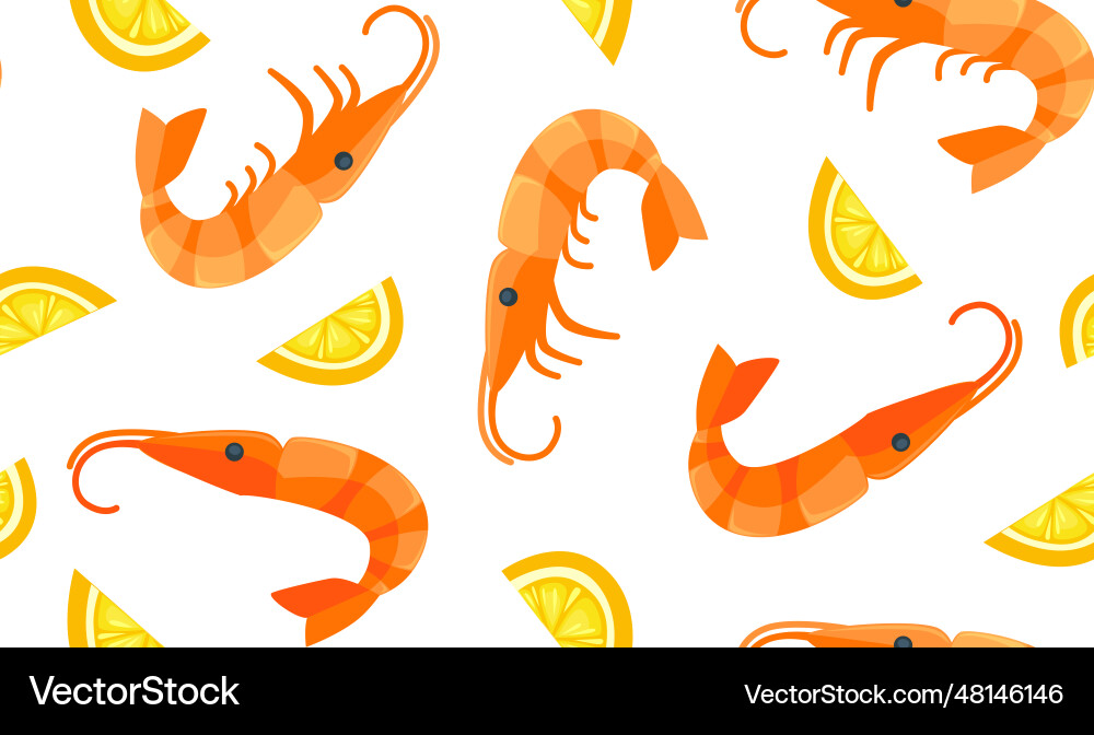 Shrimps and lemon slices seafood pattern print Vector Image