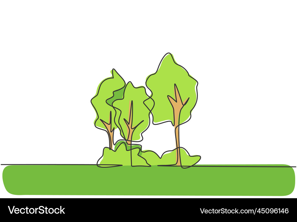 Single one line drawing of green fresh tree Vector Image