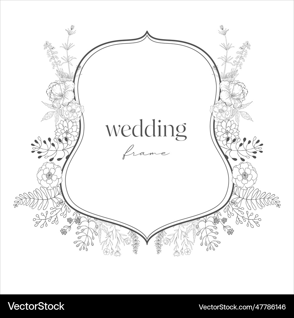 Wedding crest with flowers on the white background