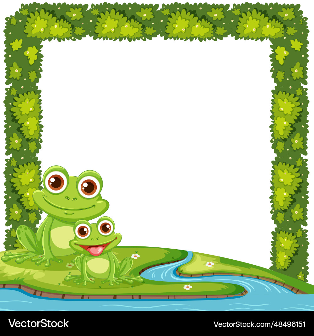 Green frog in nature border banner Royalty Free Vector Image