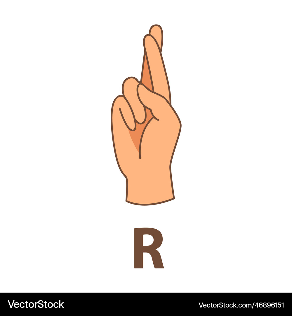 Hand showing letter r sign language alphabet Vector Image