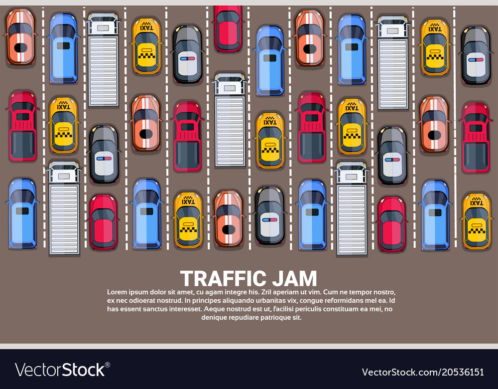 Highway traffic jam top above view with road full Vector Image