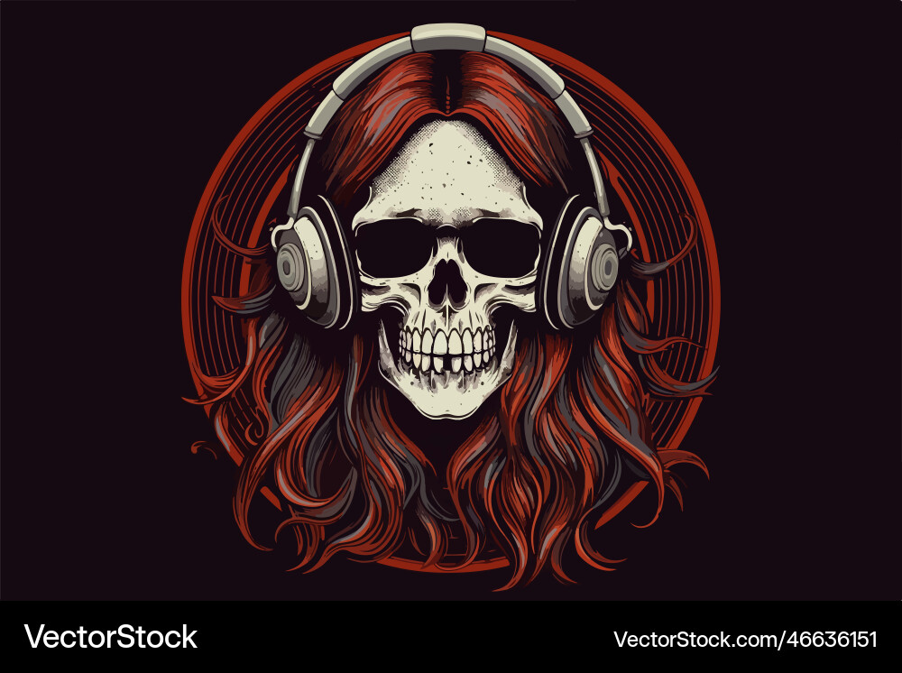 Skull with headphones vintage Royalty Free Vector Image