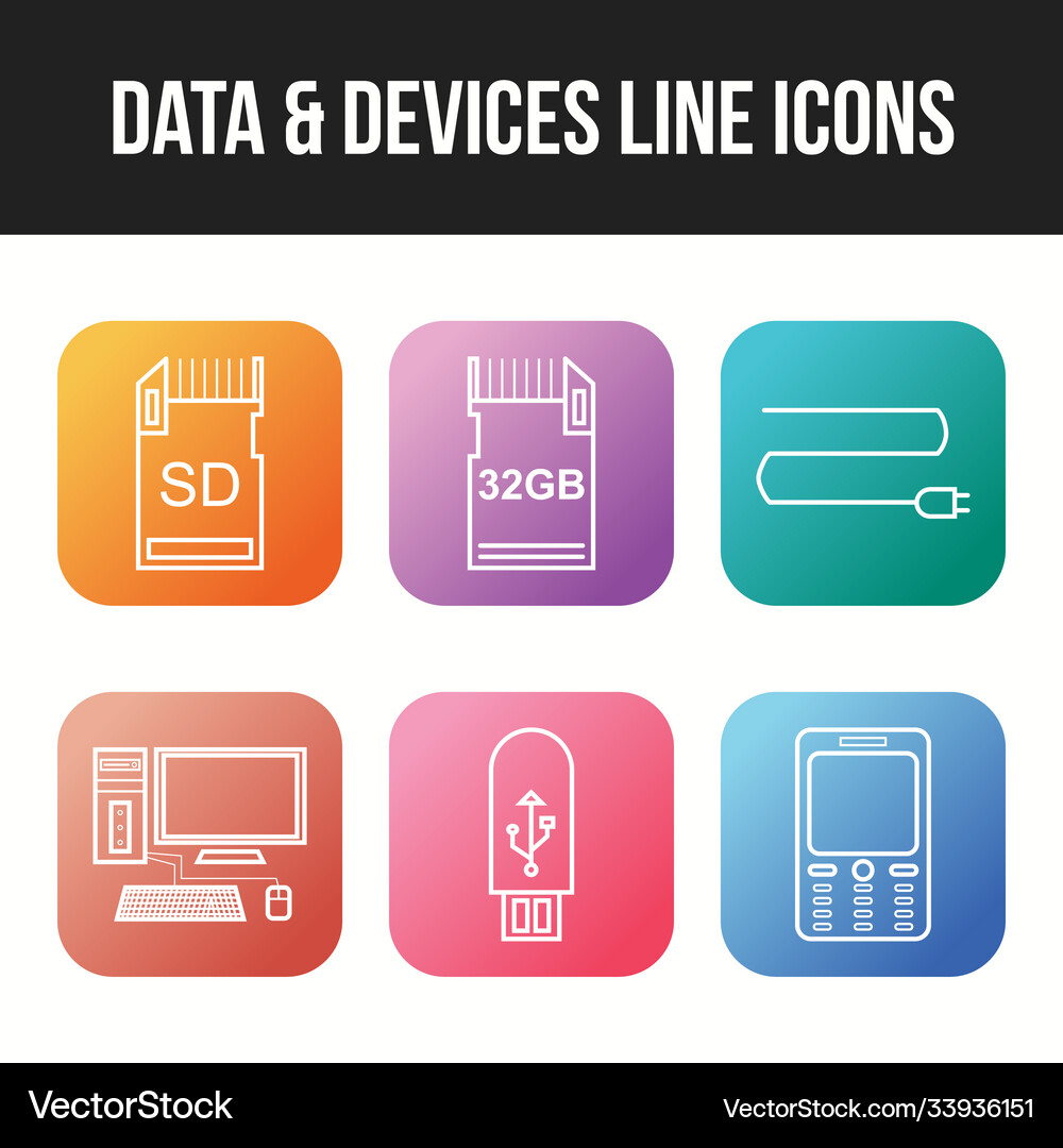 Unique data and devices icon set Royalty Free Vector Image