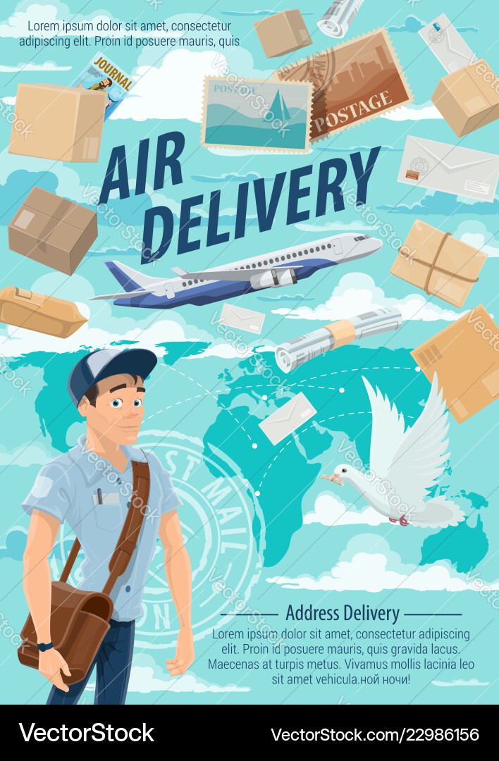 Air mail delivery mailman and airplane Royalty Free Vector