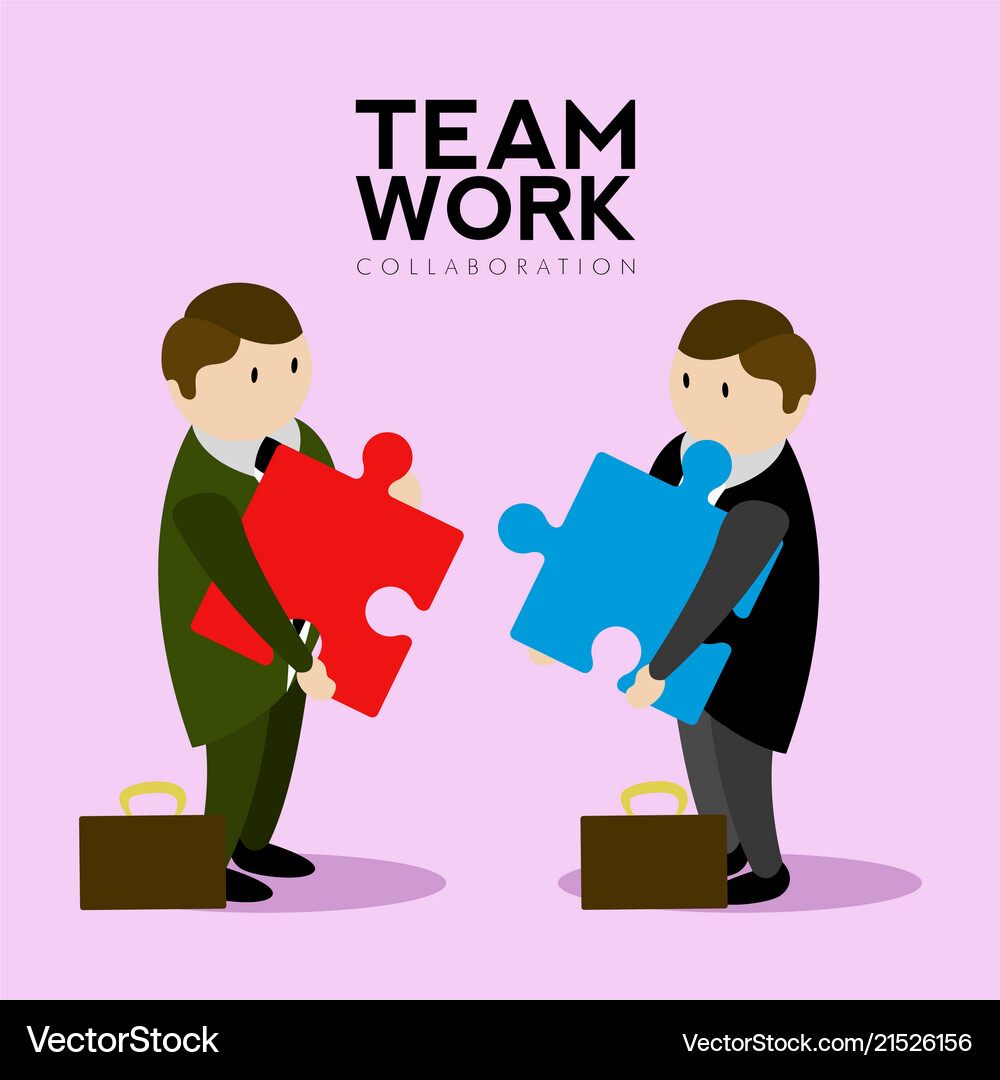 Businessmen holding puzzle pieces teamwork Vector Image