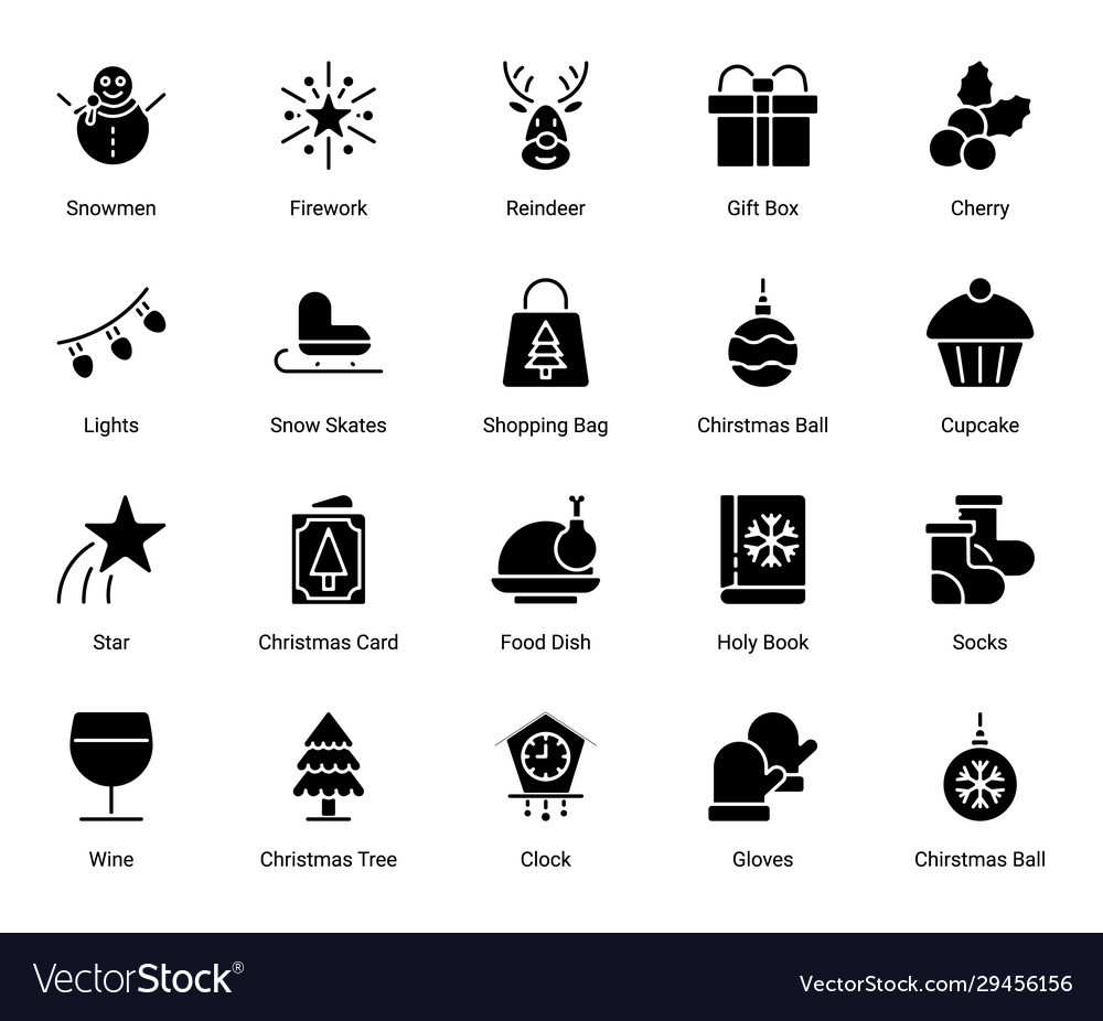 Christmas glyph icons - solid Royalty Free Vector Image