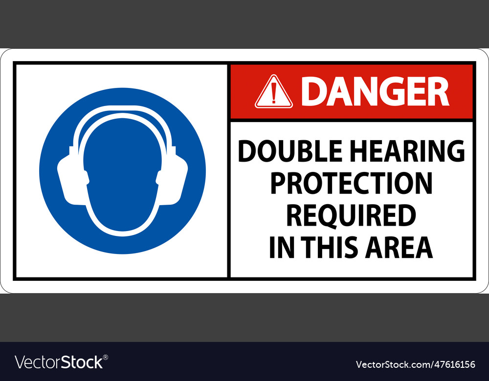 Danger double hearing protection sign on white Vector Image