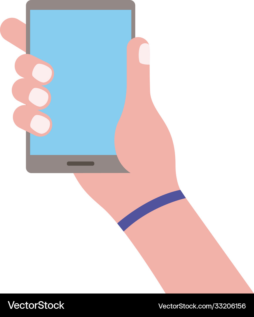 Hand lifting smartphone vertically flat style icon