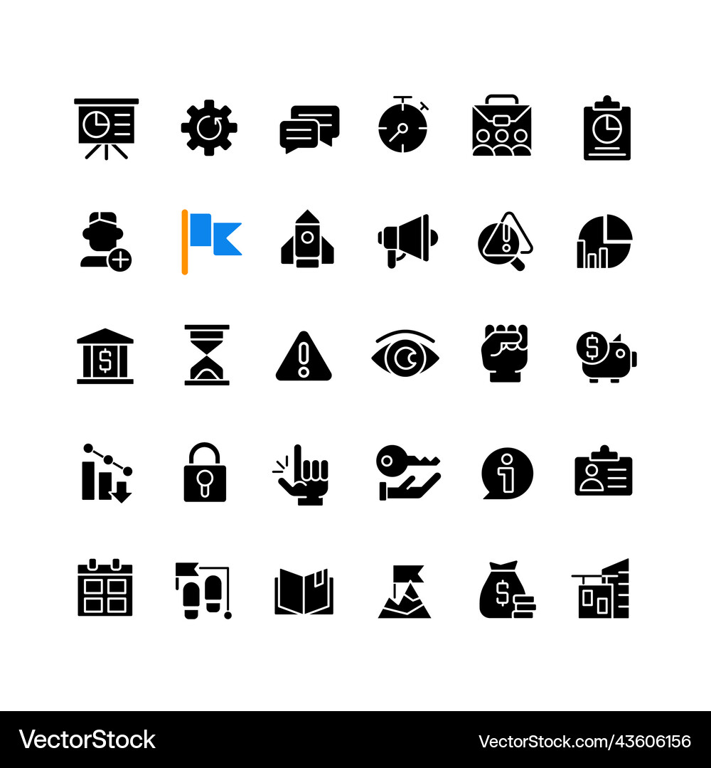 Management black glyph icons set on white space Vector Image