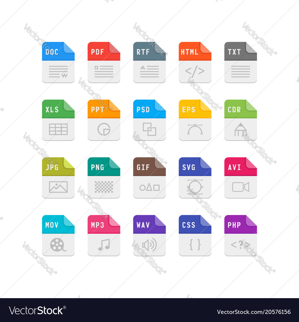 Set file format flat icons Royalty Free Vector Image