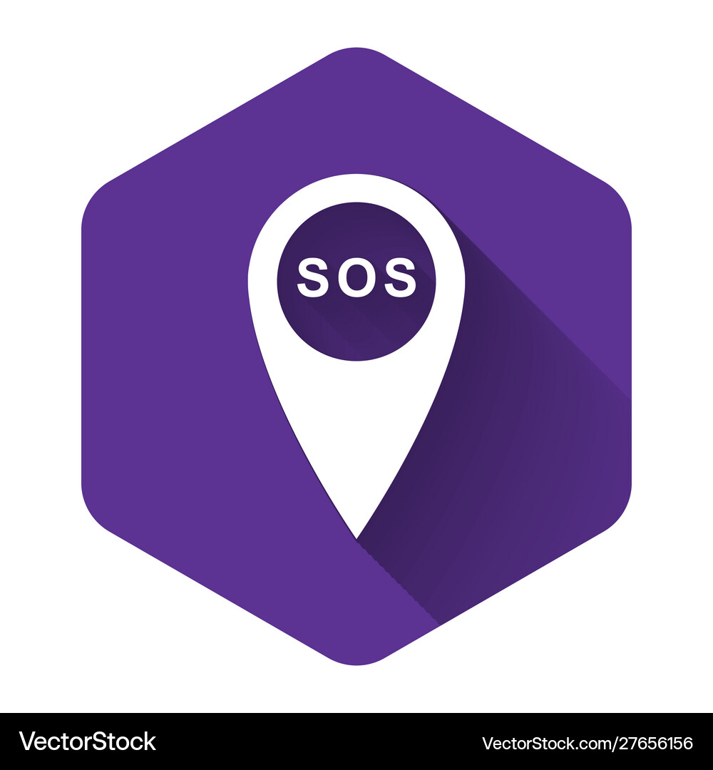 White marker location with sos icon isolated Vector Image