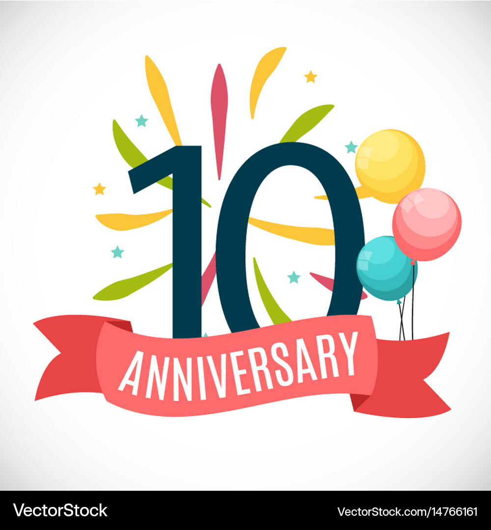 Anniversary 10 years template with ribbon Vector Image