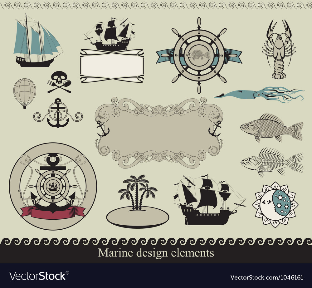 Marine elements Royalty Free Vector Image - VectorStock