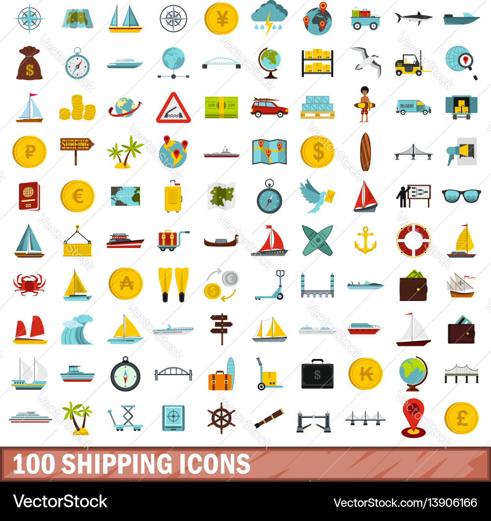 100 shipping icons set flat style Royalty Free Vector Image
