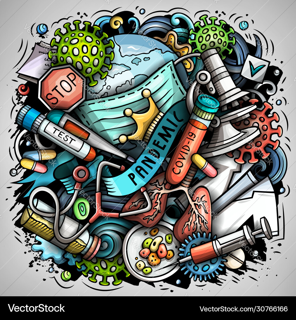 Cartoon doodles pandemic Royalty Free Vector Image